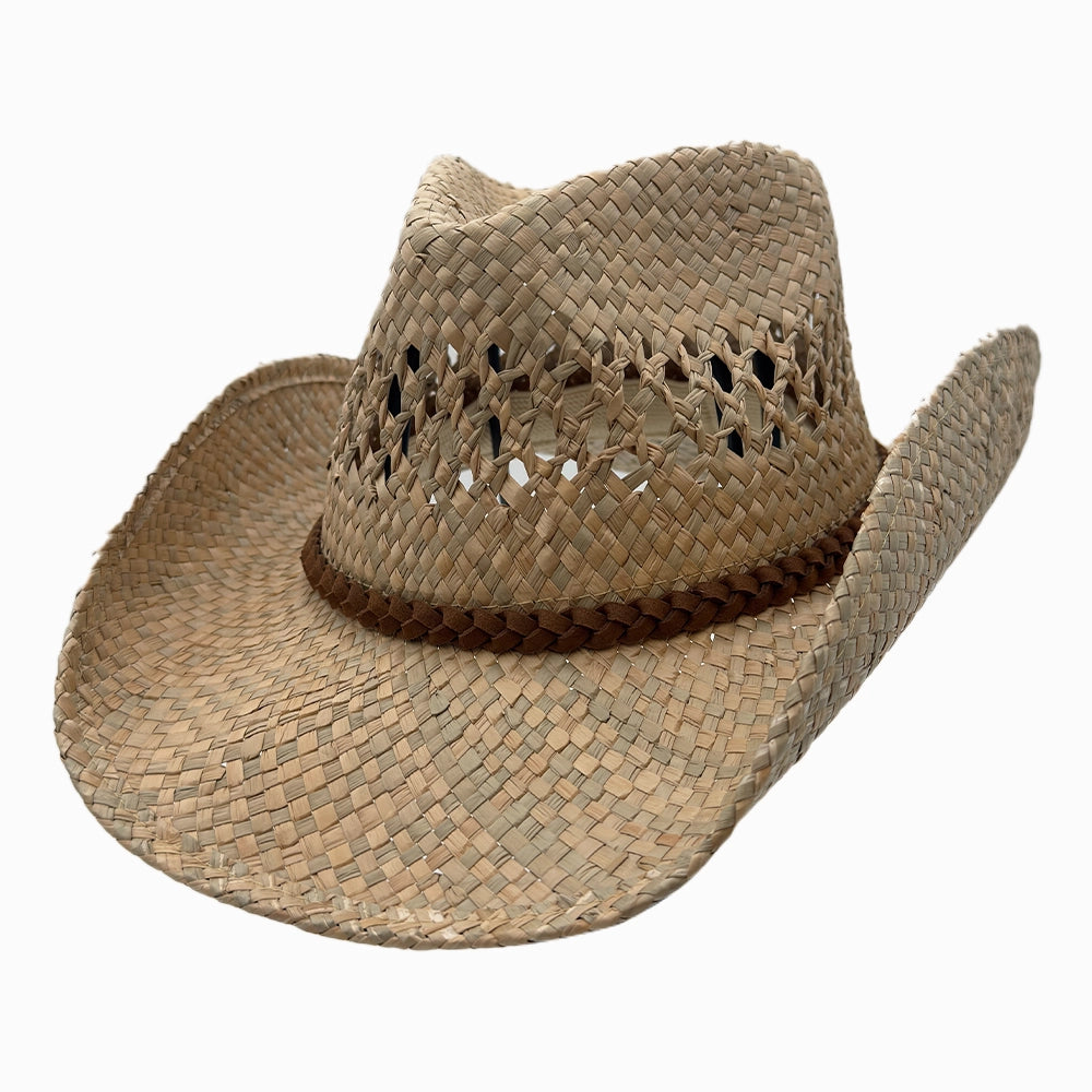 Coastal | Womens Seagrass Western Curl Pinch Front Straw Cowgirl Hat ...