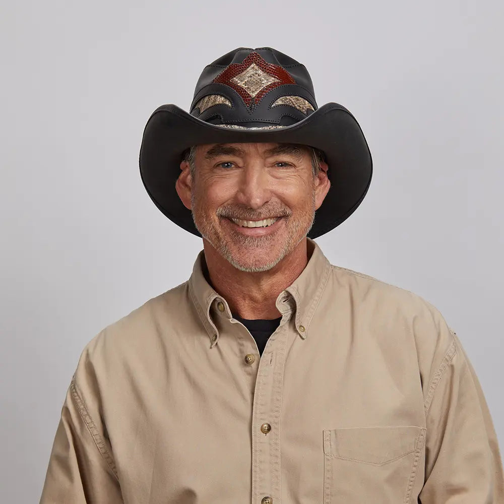 Storm | Mens Leather and Rattlesnake Cowboy Hat – American Hat Makers Storm | Mens Leather and Rattlesnake Cowboy Hat – American Hat Makers