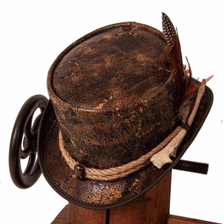 Wiccan | Distressed Leather Top Hat with Skull Bone Hat Band – American ...