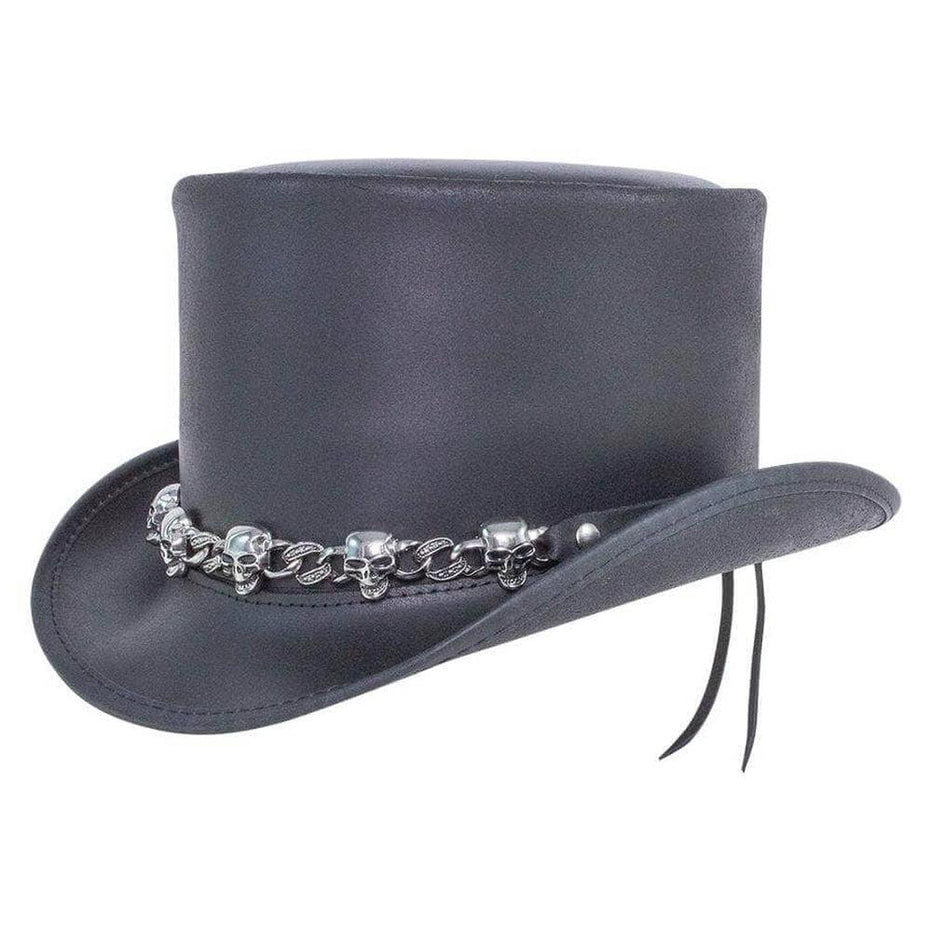 El Dorado 5 Skull | Mens Leather Top Hat with 5 Skull Hat Band ...