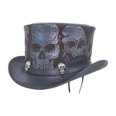 Silver Skull | Mens Leather Top Hat with Skull Hat Band – American Hat ...