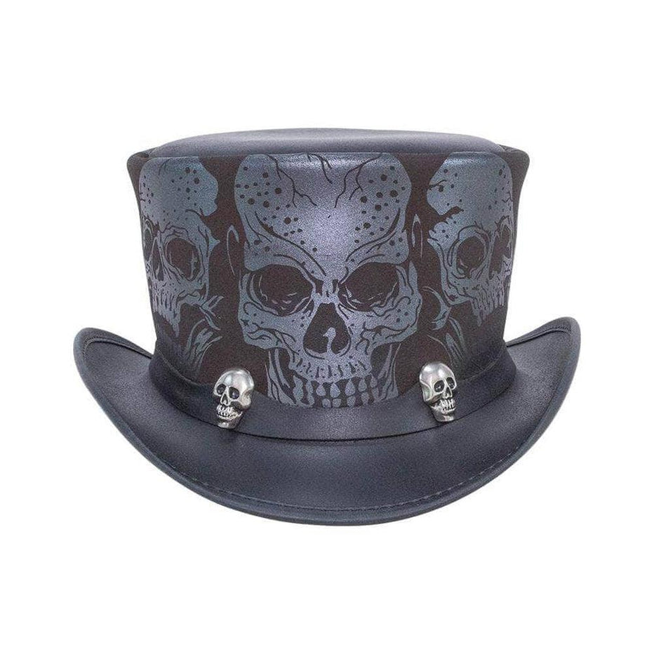Silver Skull | Mens Leather Top Hat with Skull Hat Band – American Hat ...